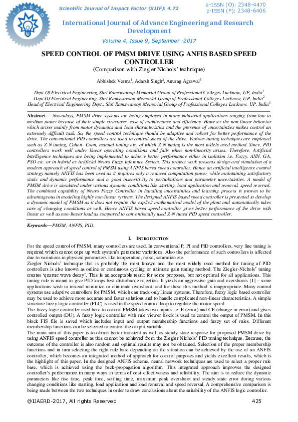 (PDF) SPEED CONTROL OF PMSM DRIVE USING ANFIS BASED SPEED CONTROLLER (Comparison with Ziegler ...