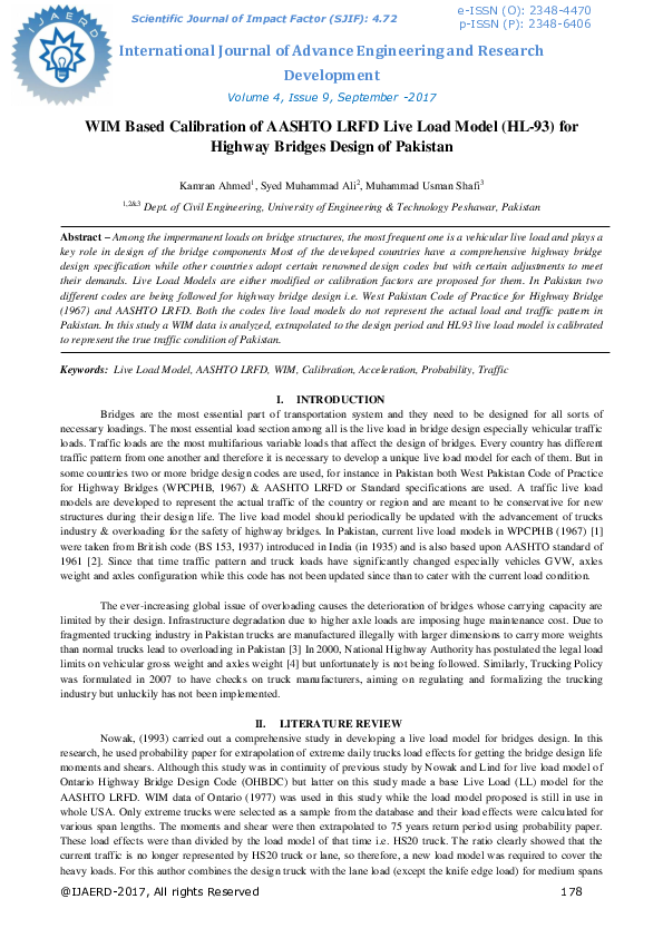 (PDF) WIM Based Calibration of AASHTO LRFD Live Load Model (HL-93) for ...