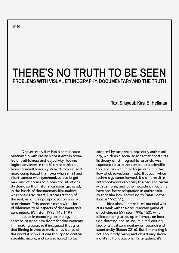 (PDF) There's No Truth To Be Seen - Problems With Visual Ethnography ...