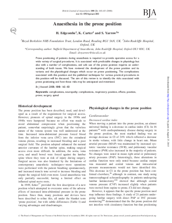 (PDF) Anaesthesia in the prone position | Peter Mráz - Academia.edu