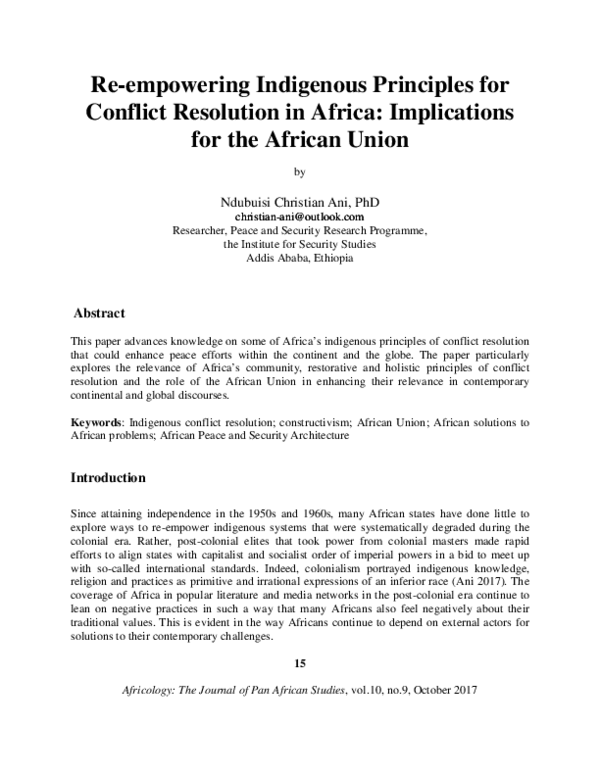 (PDF) Re-empowering Indigenous Principles for Conflict Resolution in ...