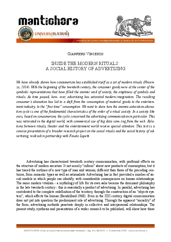 (PDF) INSIDE THE MODERN RITUALS: A SOCIAL HISTORY OF ADVERTISING