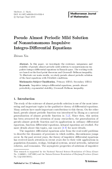 (PDF) Pseudo Almost Periodic Mild Solution of Nonautonomous Impulsive Integro-Differential Equations