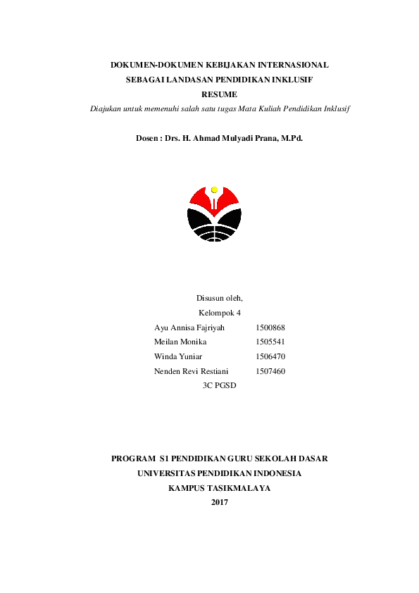 (DOC) DOKUMEN-DOKUMEN KEBIJAKAN INTERNASIONAL PENDIDIKAN INKLUSIF