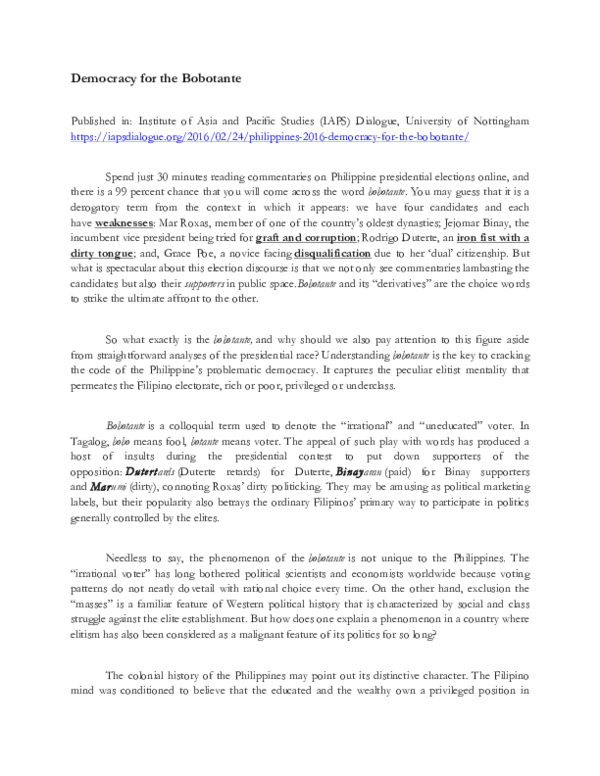(PDF) Democracy for the Bobotante