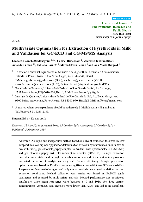 (PDF) Multivariate Optimization for Extraction of Pyrethroids in Milk and Validation for GC-ECD ...