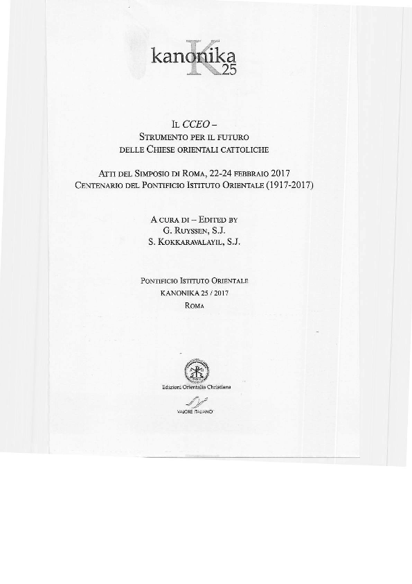 (PDF) Ius Romanum e Codex Canonum Ecclesiarum Orientalium. Rapporti e Influssi.