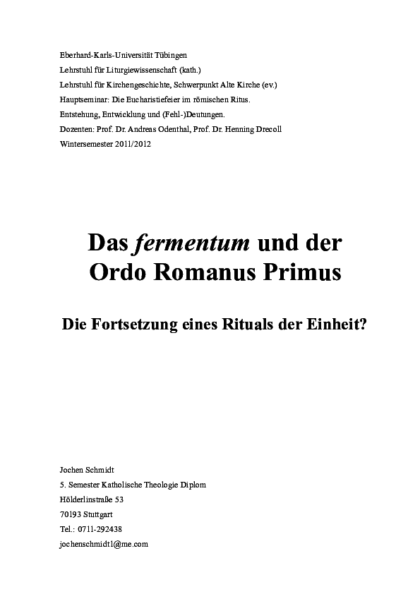 (PDF) Das fermentum und der Ordo Romanus Primus Die Fortsetzung eines ...