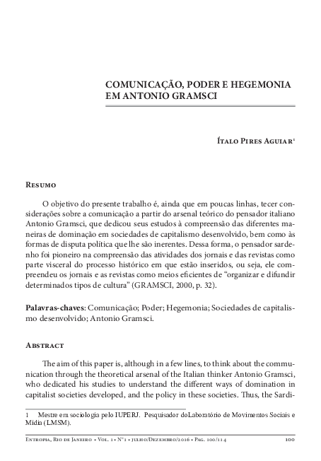 (PDF) Comunicação, poder e hegemonia em Antonio Gramsci