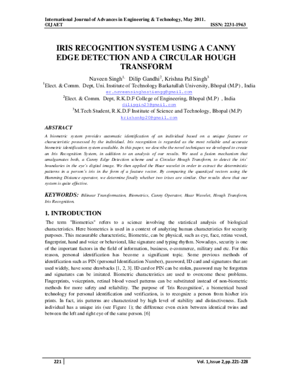 Pdf Iris Recognition System Using A Canny Edge Detection And A Circular Hough Transform