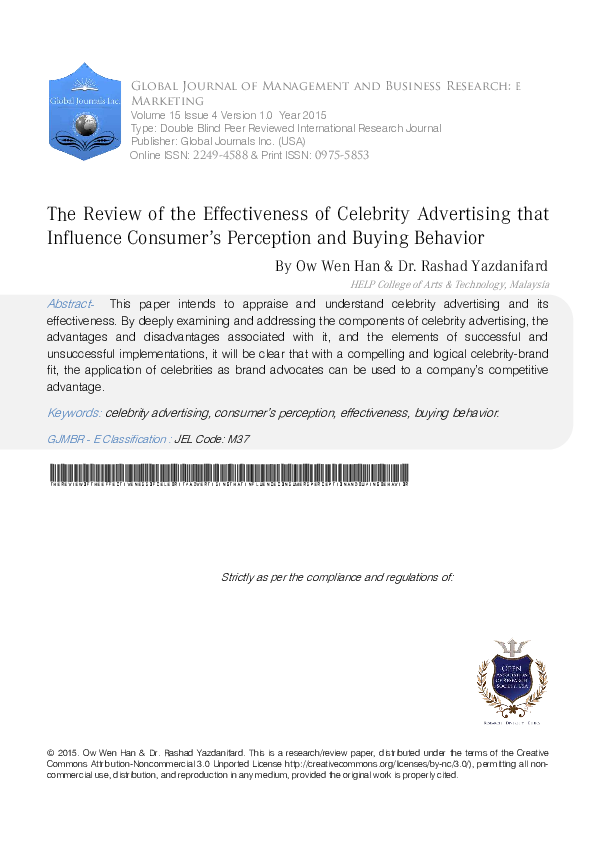 (PDF) The Review of the Effectiveness of Celebrity Advertising that ...