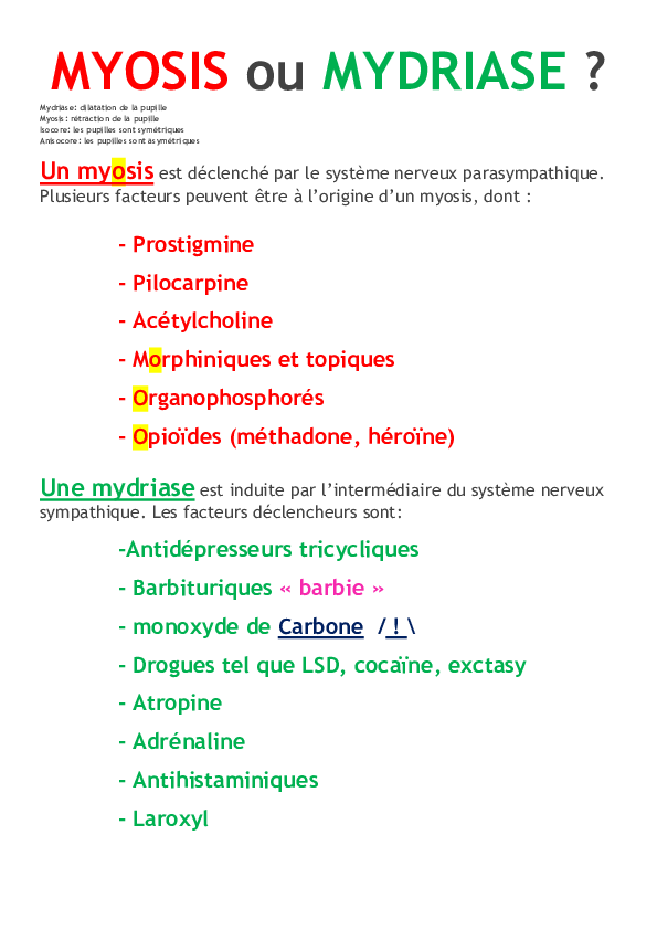 (DOC) MYOSIS ou MYDRIASE