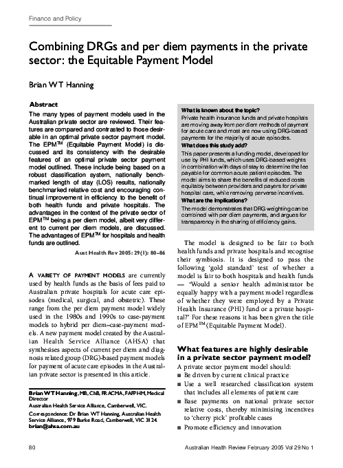 (PDF) Combining DRGs and per diem payments in the private sector: the ...