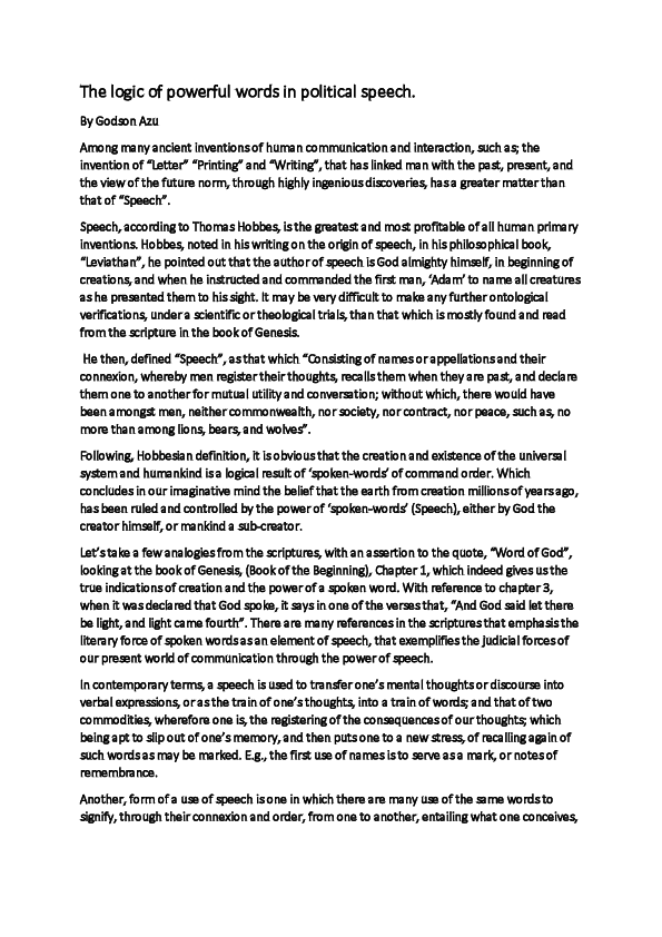 (DOC) The logic of powerful words in political speech | Godson Azu ...