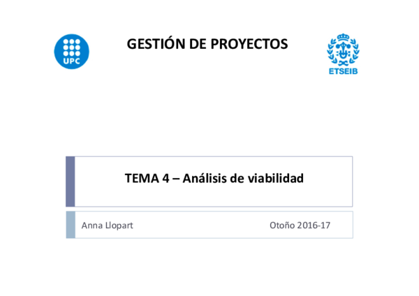 (PDF) GESTIÓN DE PROYECTOS TEMA 4 – Análisis de viabilidad
