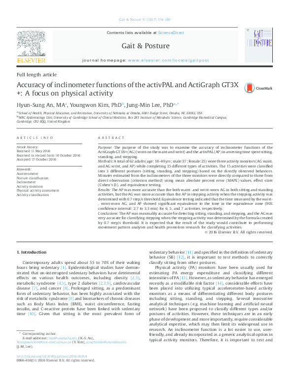 (PDF) Accuracy of inclinometer functions of the activPAL and ActiGraph ...