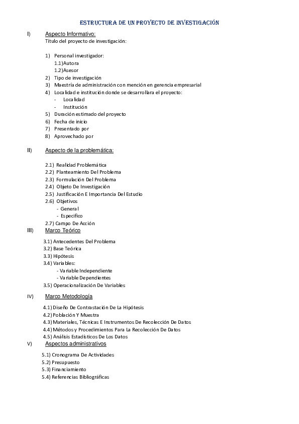 (DOC) ESTRUCTURA DE UN PROYECTO DE INVESTIGACIóN