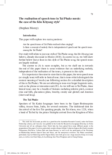 (PDF) The realisation of speech tone in Tai Phake music: the case of ...