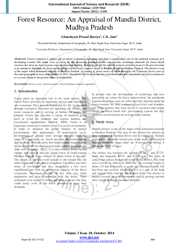 (PDF) Forest Resource: An Appraisal of Mandla District, Madhya Pradesh