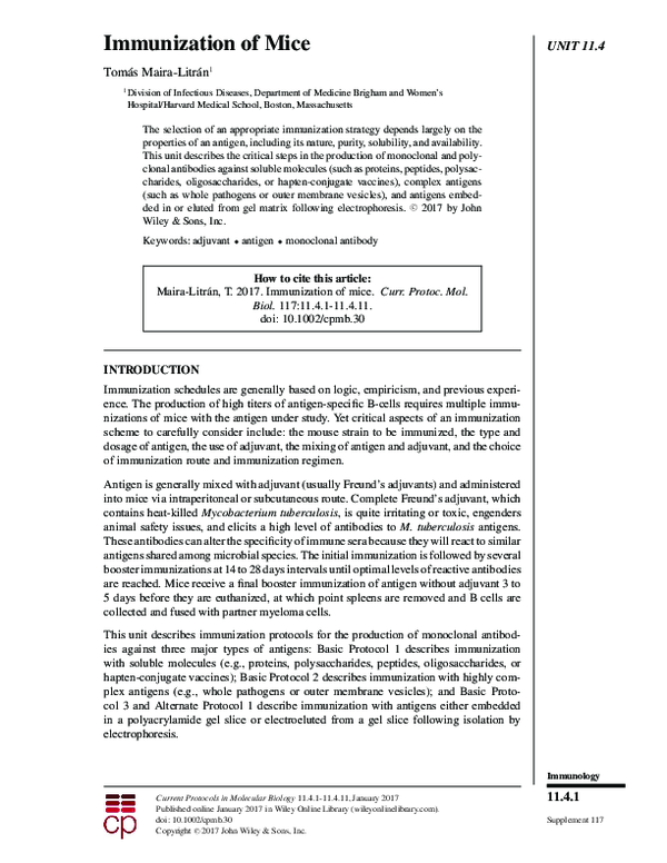 (PDF) Immunization of Mice