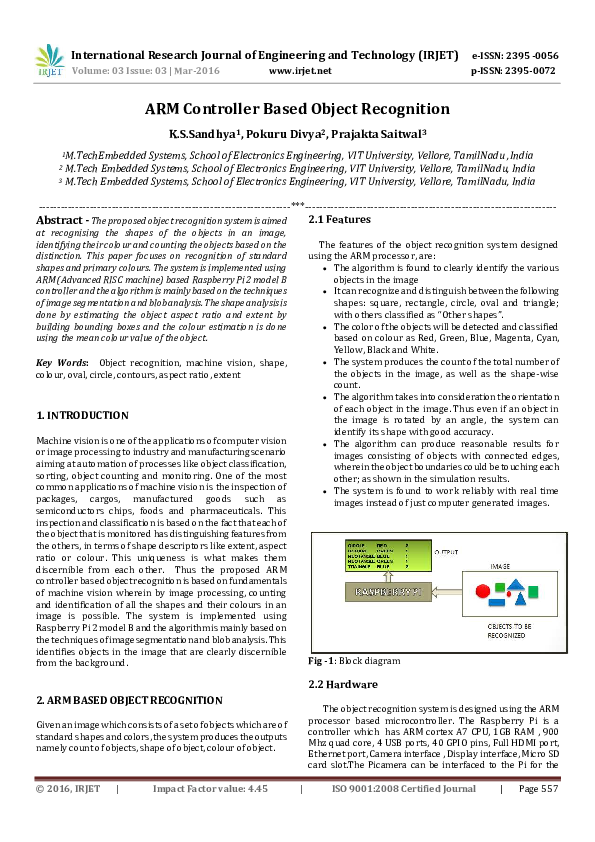 (PDF) ARM Controller Based Object Recognition