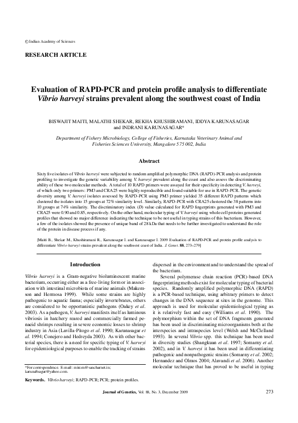 (PDF) Evaluation of RAPD-PCR and protein profile analysis to ...