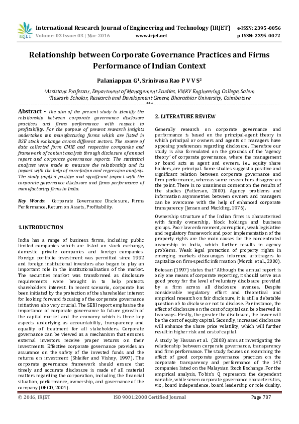 (PDF) Corporate Governance and Firm Performance in India