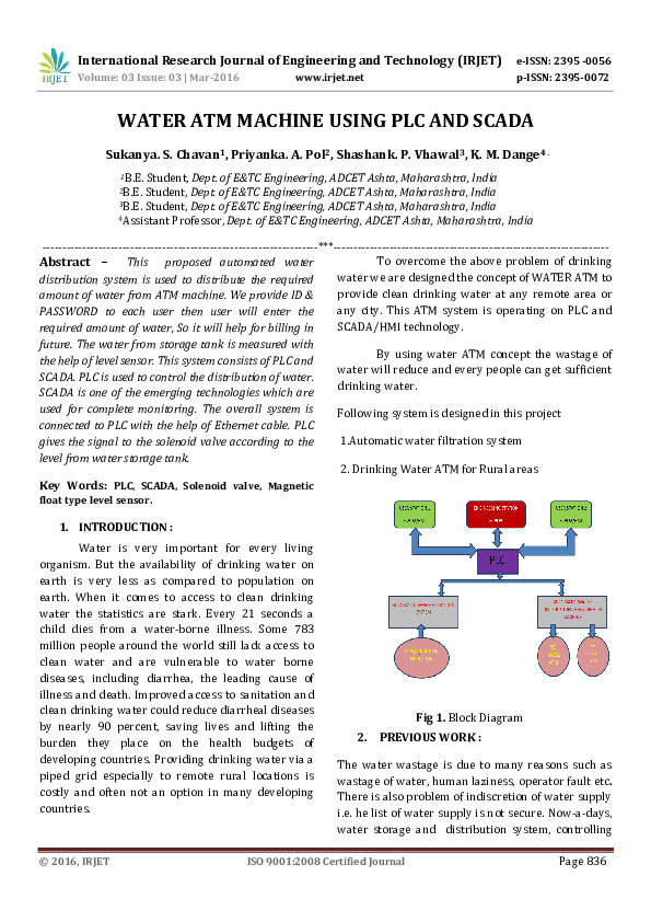 (PDF) WATER ATM MACHINE USING PLC AND SCADA