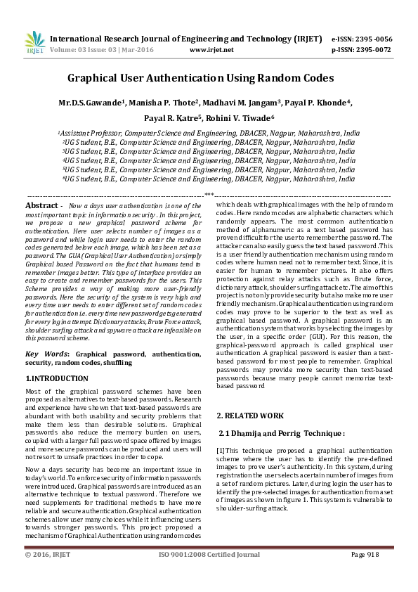 (PDF) Graphical User Authentication Using Random Codes
