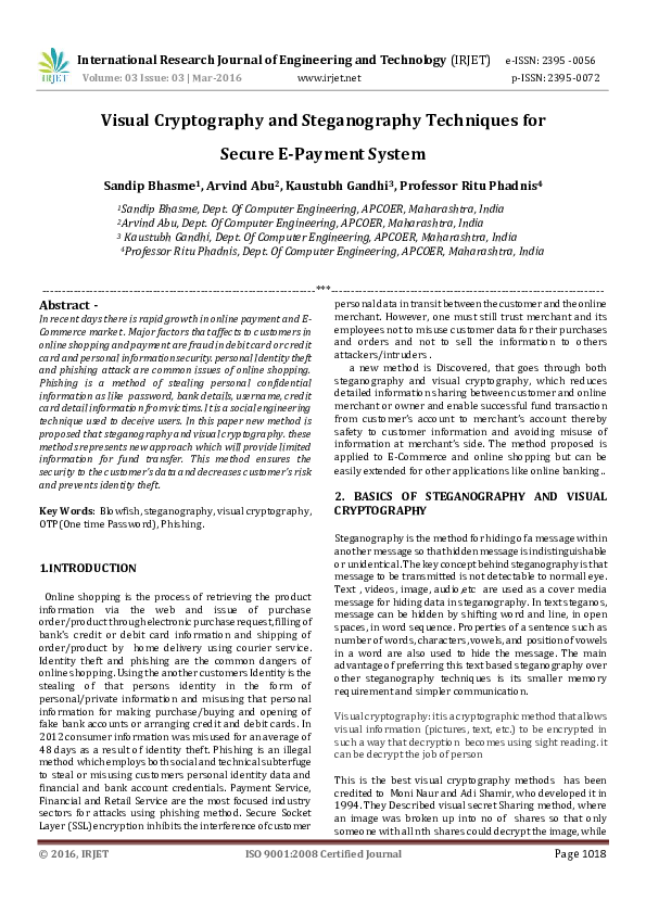 Pdf Visual Cryptography And Steganography Techniques For Secure E Payment System Irjet