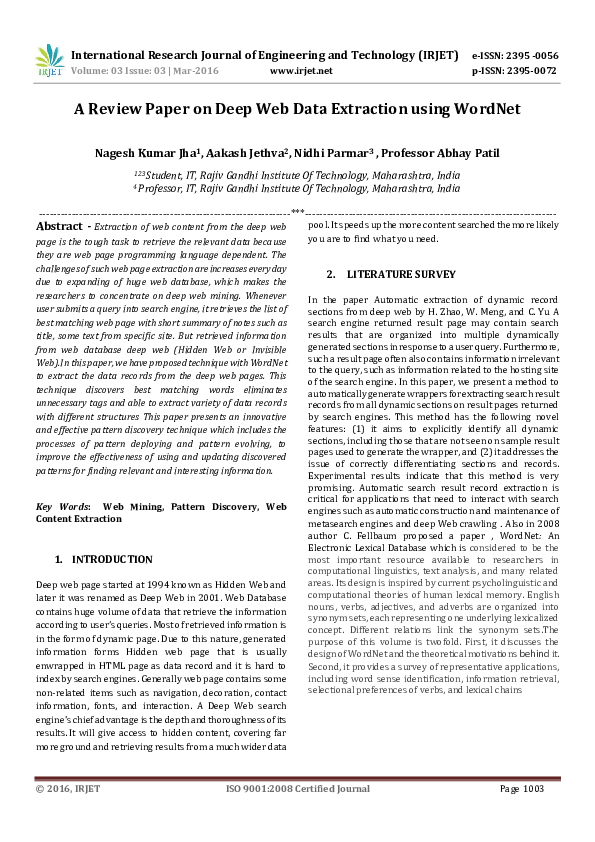 Pdf A Review Paper On Deep Web Data Extraction Using Wordnet