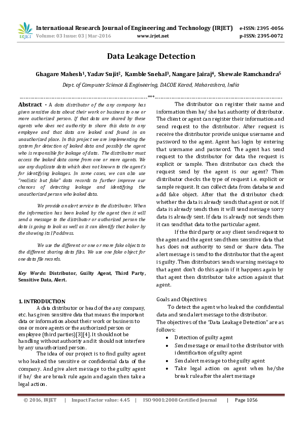 (PDF) Data Leakage Detection