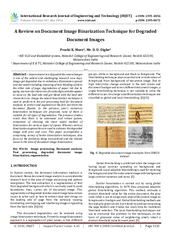(PDF) A Review on Document Image Binarization Technique for Degraded Document Images