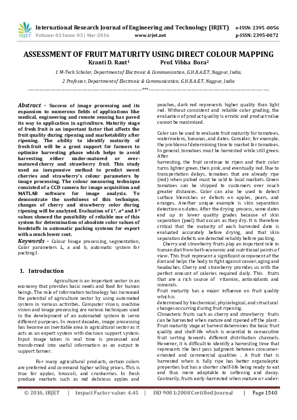 (PDF) ASSESSMENT OF FRUIT MATURITY USING DIRECT COLOUR MAPPING | IRJET ...