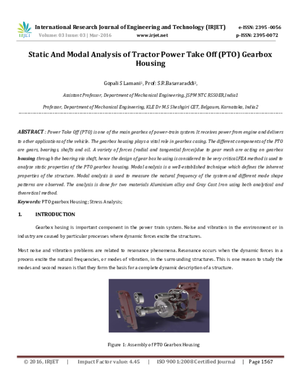 (PDF) Static And Modal Analysis of Tractor Power Take Off (PTO) Gearbox ...