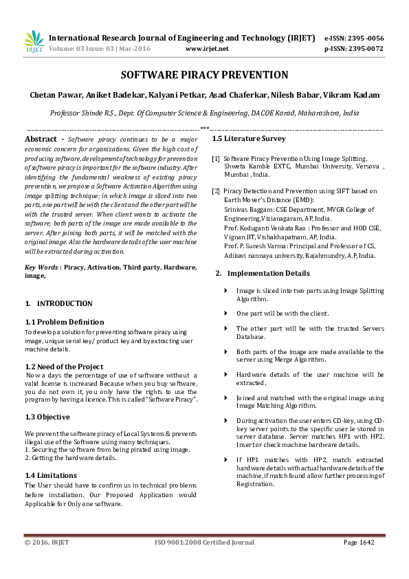 (PDF) SOFTWARE PIRACY PREVENTION