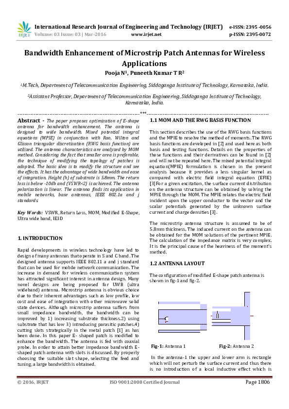 (PDF) Bandwidth Enhancement of Microstrip Patch Antennas for Wireless Applications | IRJET ...