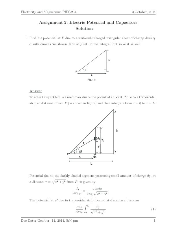 (PDF) Assignment 2: Electric Potential and Capacitors Solution
