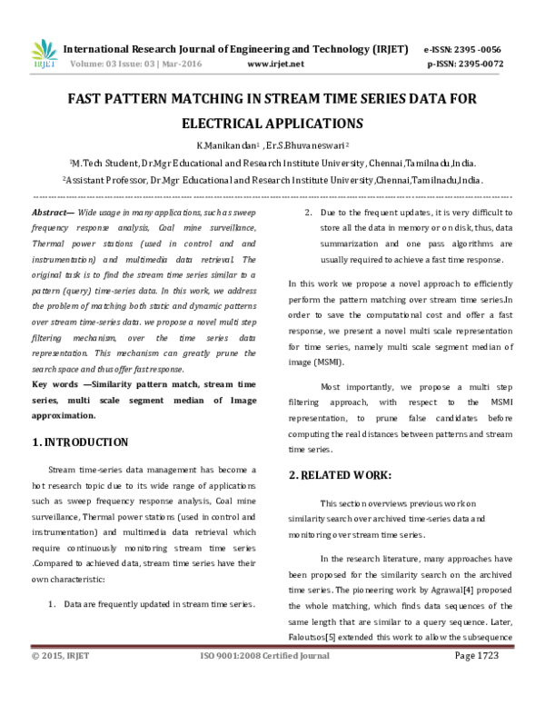 (PDF) FAST PATTERN MATCHING IN STREAM TIME SERIES DATA FOR ELECTRICAL APPLICATIONS