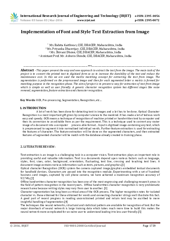 (PDF) Implementation of Font and Style Text Extraction from Image