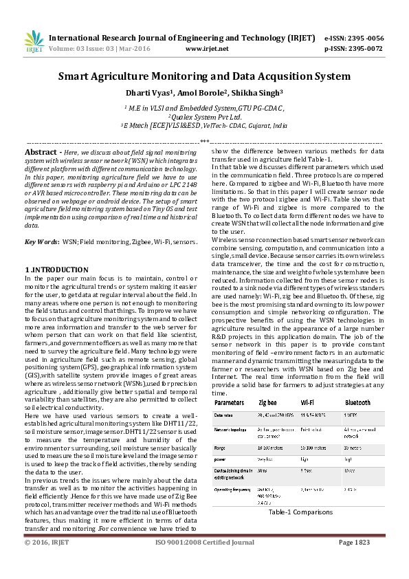 (PDF) Smart Agriculture Monitoring and Data Acqusition System