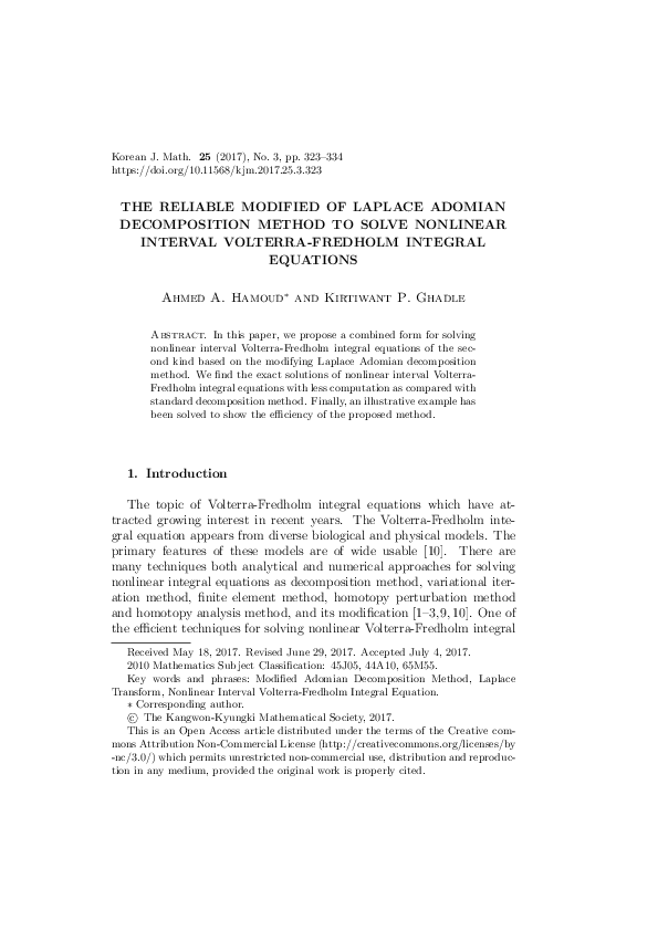(PDF) THE RELIABLE MODIFIED OF LAPLACE ADOMIAN DECOMPOSITION METHOD TO SOLVE NONLINEAR INTERVAL ...