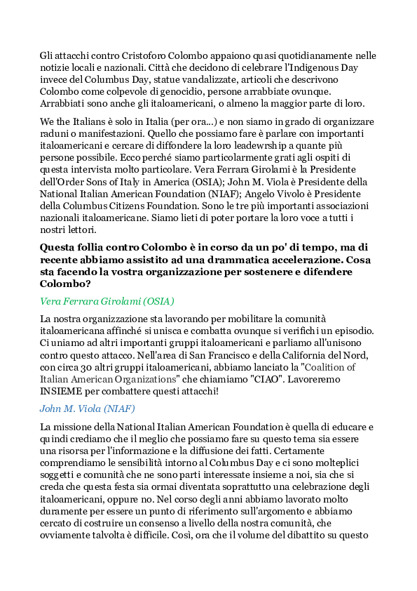 (DOC) Intervista con Vera Ferrara Girolami, John Viola e Angelo Vivolo