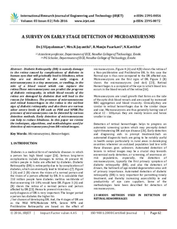 (PDF) A SURVEY ON EARLY STAGE DETECTION OF MICROANEURYSMS