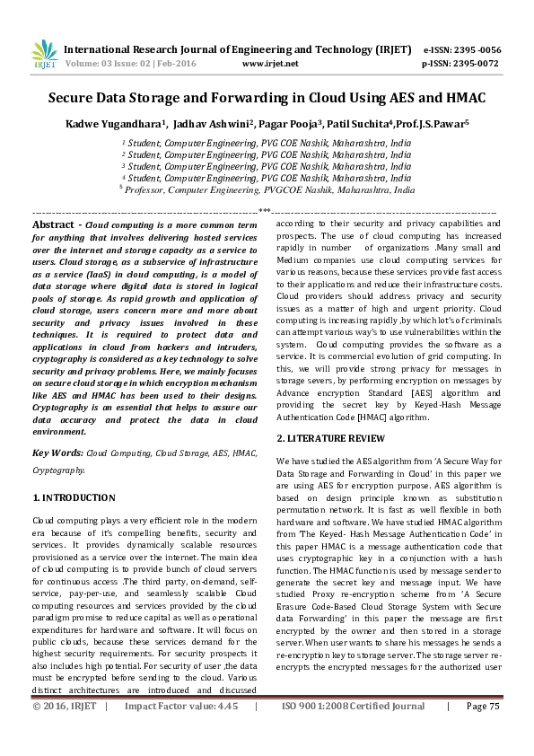 Pdf Secure Data Storage And Forwarding In Cloud Using Aes And Hmac