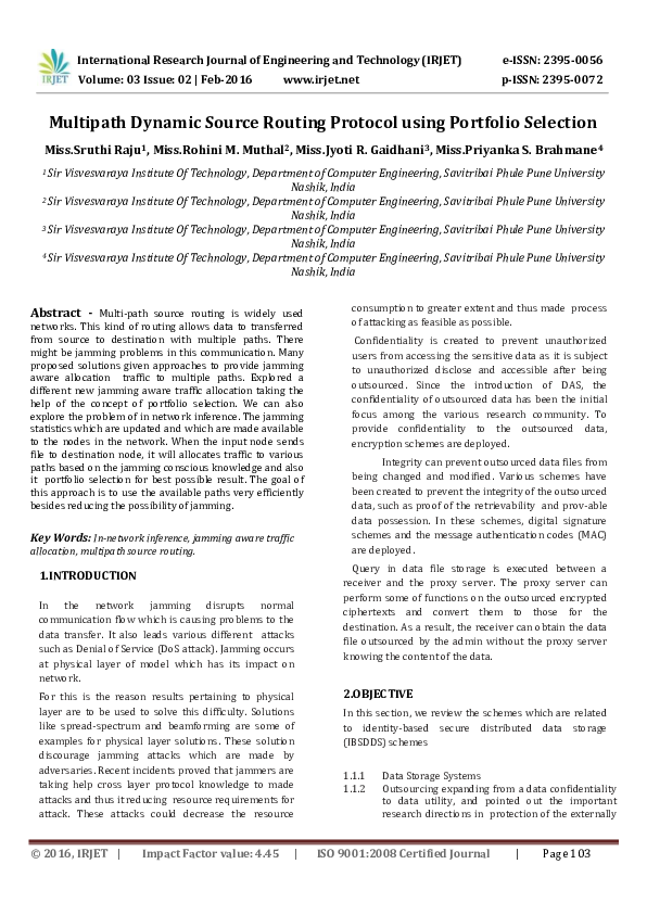 (PDF) Multipath Dynamic Source Routing Protocol using Portfolio Selection