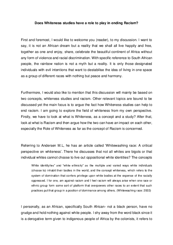 (DOC) Does Whiteness studies have a role to play in ending Racism