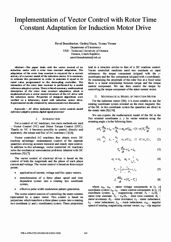 Pdf Implementation Of Vector Control With Rotor Time Constant