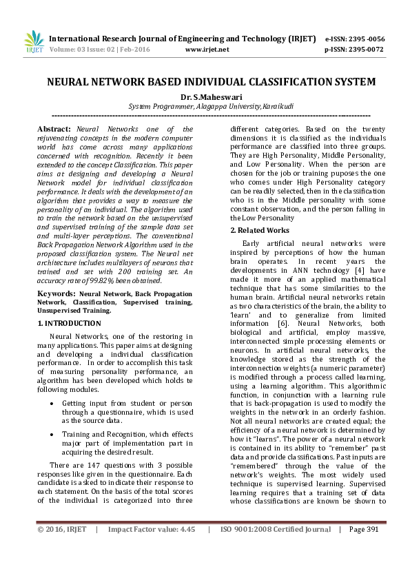 (PDF) NEURAL NETWORK BASED INDIVIDUAL CLASSIFICATION SYSTEM