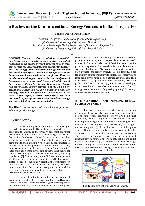 (PDF) A Review on the Non-conventional Energy Sources in Indian Perspective